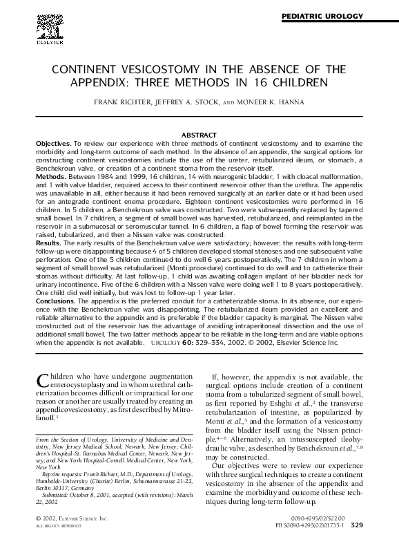 (PDF) Continent vesicostomy in the absence of the appendix: three ...