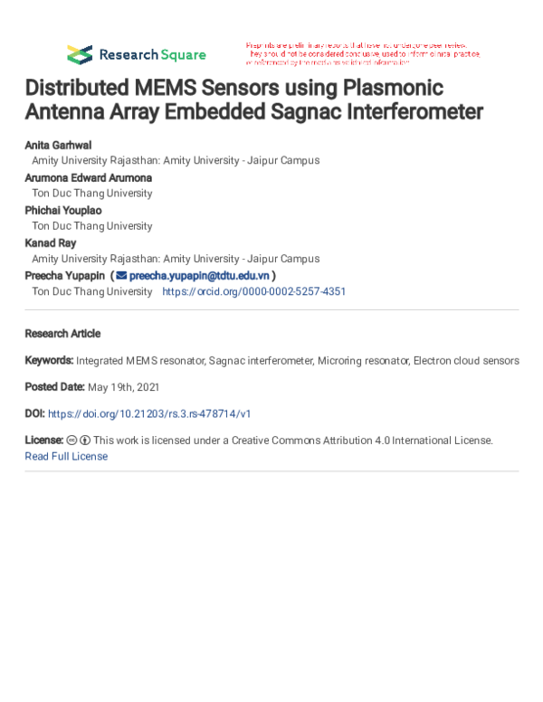 (PDF) Distributed MEMS Sensors using Plasmonic Antenna Array Embedded Sagnac Interferometer
