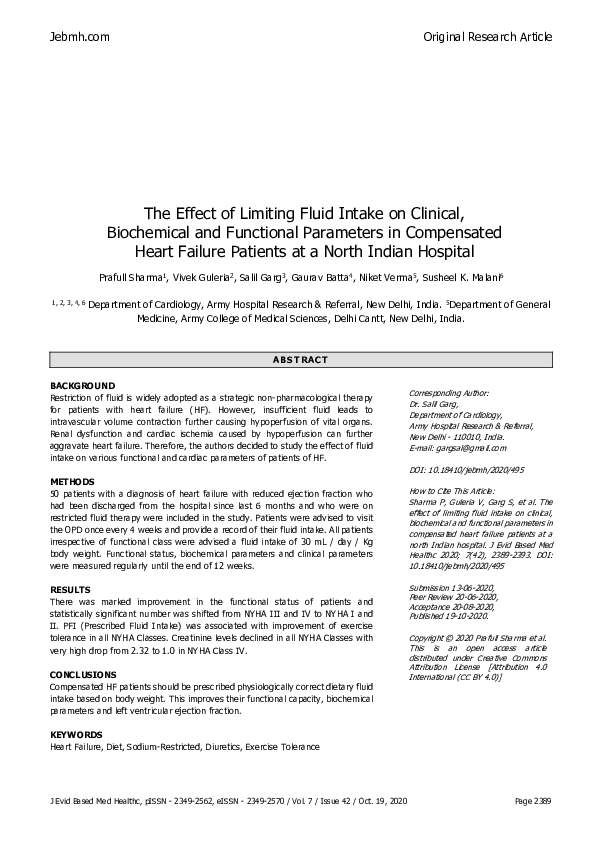 (PDF) The Effect of Limiting Fluid Intake on Clinical, Biochemical and ...