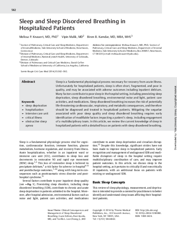 Pdf Sleep And Sleep Disordered Breathing In Hospitalized Patients