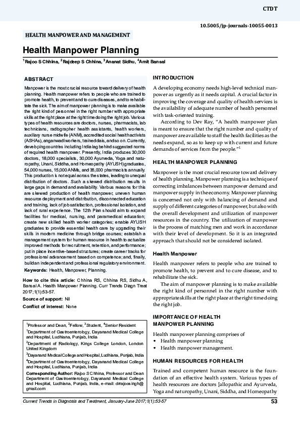 (PDF) Health Manpower Planning