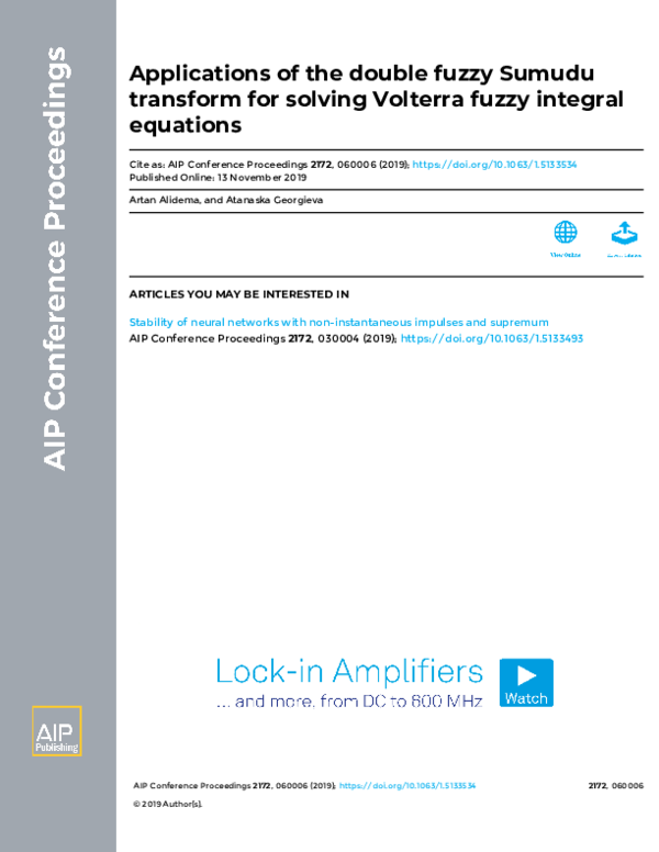 Pdf Applications Of The Double Fuzzy Sumudu Transform For Solving Volterra Fuzzy Integral