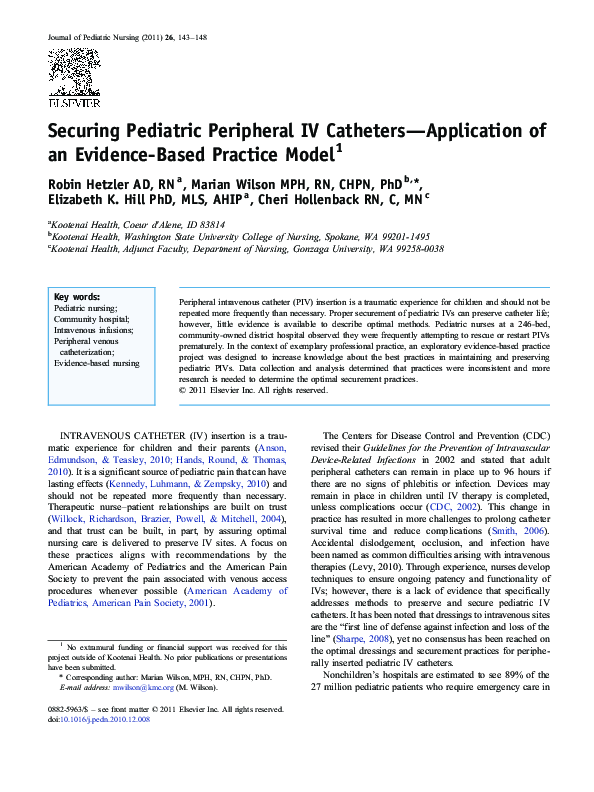 (PDF) Securing Pediatric Peripheral IV Catheters—Application of an Evidence-Based Practice Model