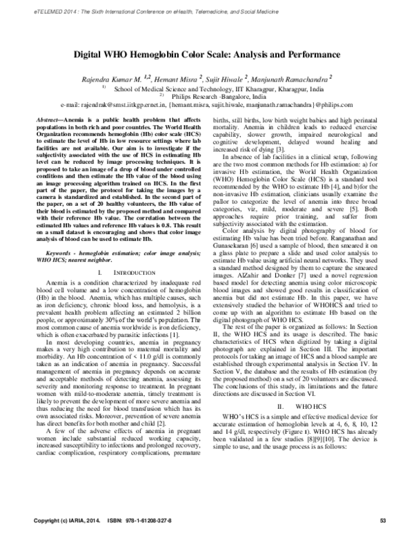 Pdf Digital Who Hemoglobin Color Scale Analysis And Performance