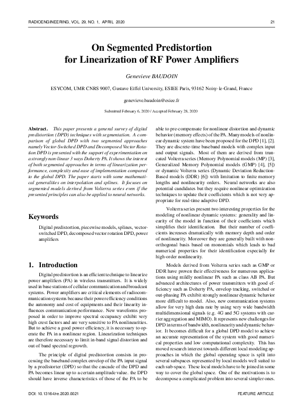 (PDF) On Segmented Predistortion for Linearization of RF Power Amplifiers