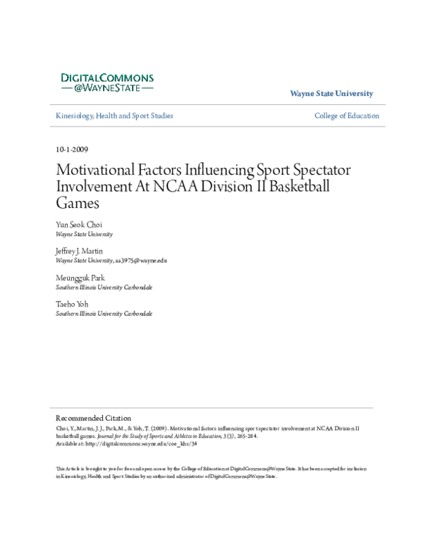 (PDF) Motivational Factors Influencing Sport Spectator Involvement At ...