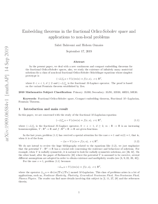 Pdf Embedding Theorems In The Fractional Orlicz Sobolev Space And Applications To Non Local