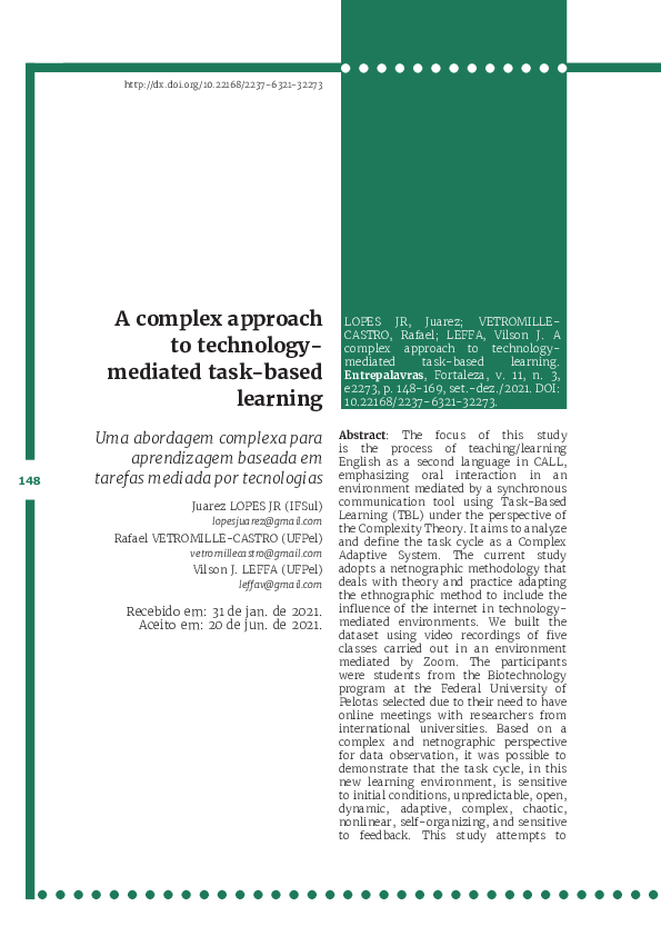 (PDF) A complex approach to technology-mediated task-based learning
