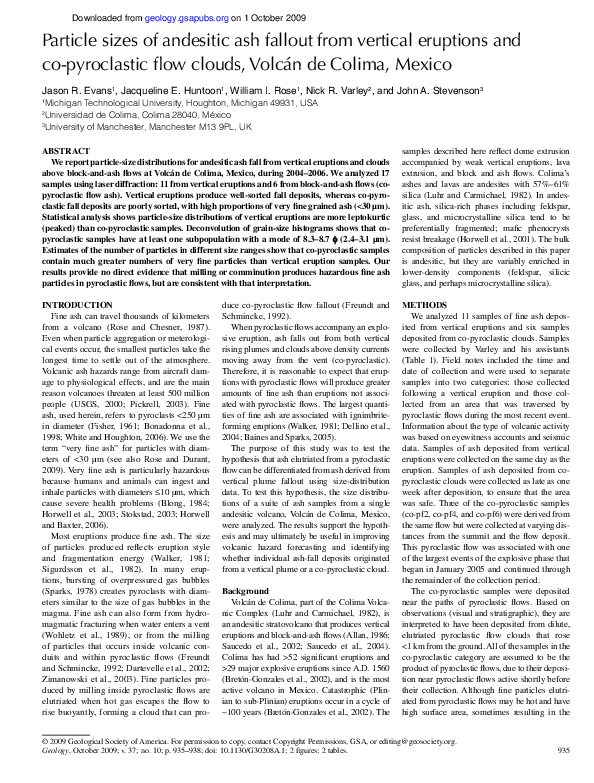 (PDF) Particle sizes of andesitic ash fallout from vertical eruptions ...