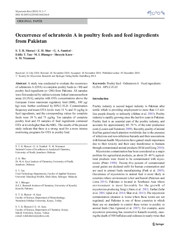 (PDF) Occurrence of ochratoxin A in poultry feeds and feed ingredients ...