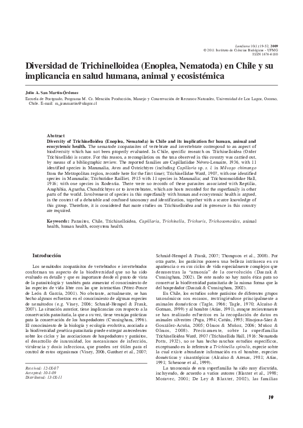 (PDF) Diversidad de Trichinelloidea (Enoplea, Nematoda) en Chile y su ...