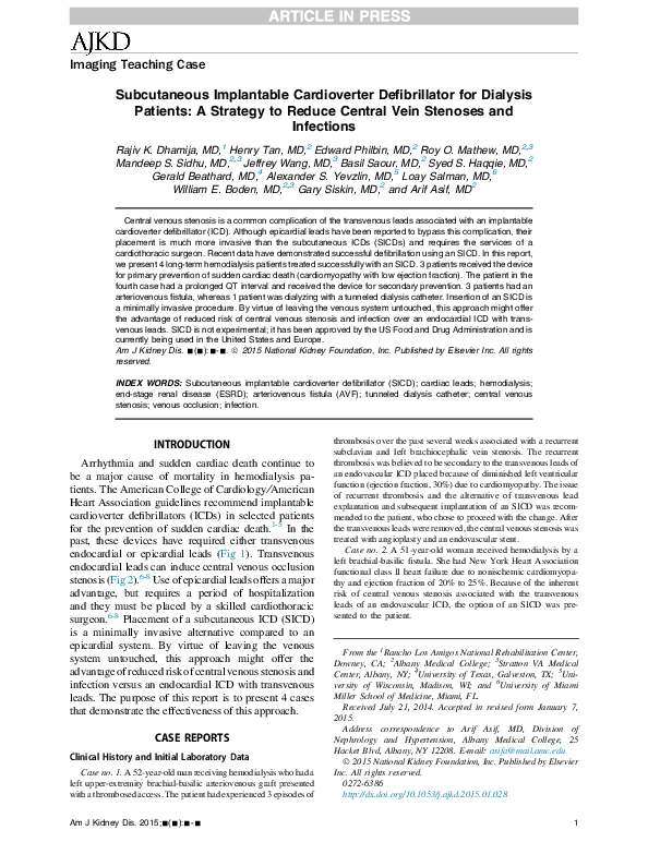 (PDF) Subcutaneous Implantable Cardioverter Defibrillator in a Patient ...