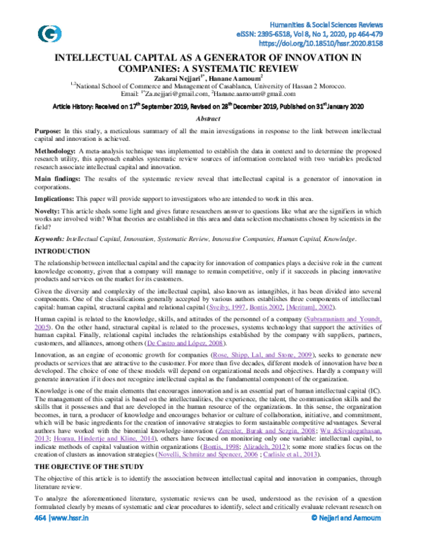 (PDF) Intellectual Capital as a Generator of Innovation in Companies ...