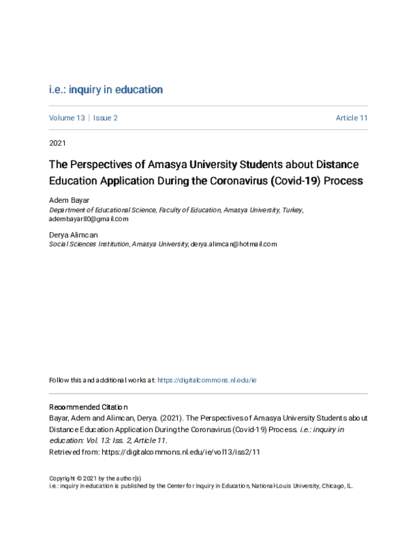 (PDF) The Perspectives of Amasya University Students about Distance ...