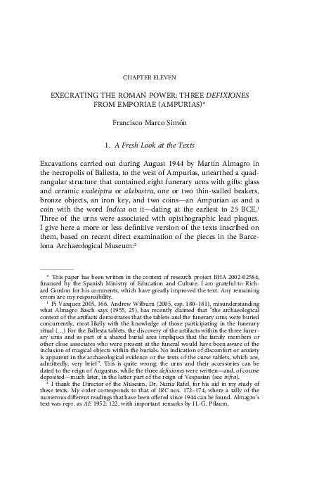 (PDF) Execrating The Roman Power: Three Defixiones From Emporiae (Ampurias)