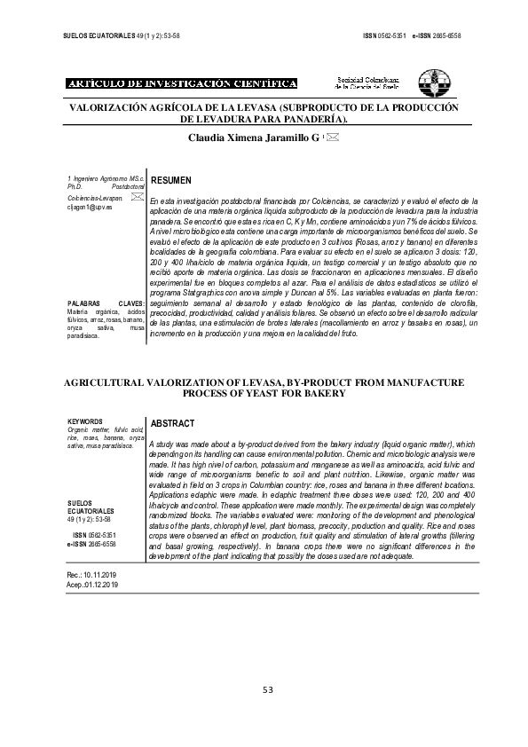(PDF) Valorización Agrícola De La Levasa (Subproducto De La Producción ...
