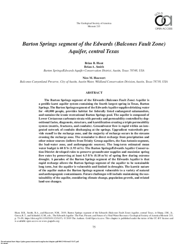 (PDF) Barton Springs segment of the Edwards (Balcones Fault Zone ...