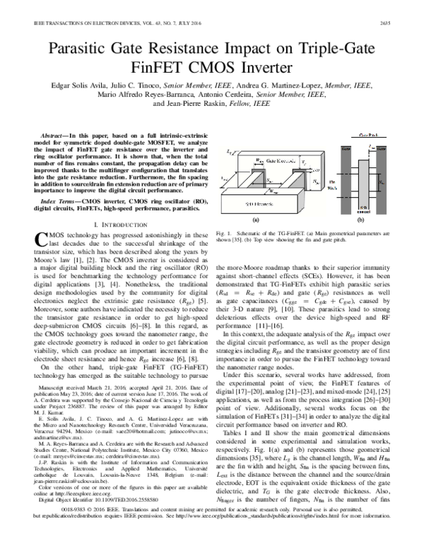 (PDF) Parasitic Gate Resistance Impact on Triple-Gate FinFET CMOS Inverter