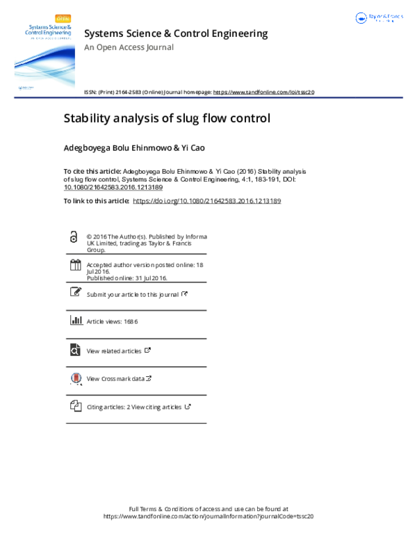 (PDF) Stability analysis of slug flow control