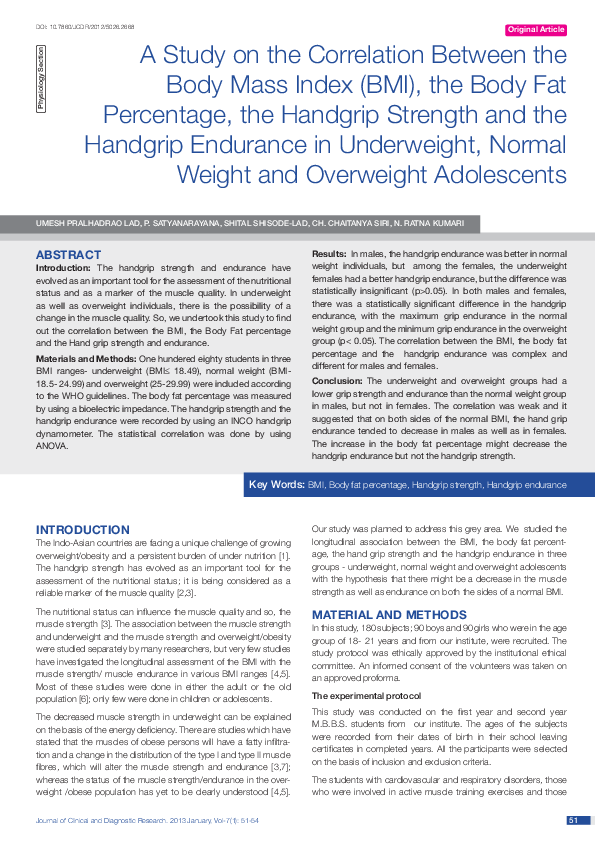 (PDF) A Study on the Correlation Between the Body Mass Index (BMI), the ...