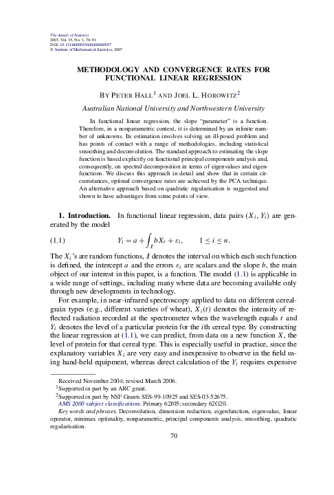 (PDF) Methodology and convergence rates for functional linear regression