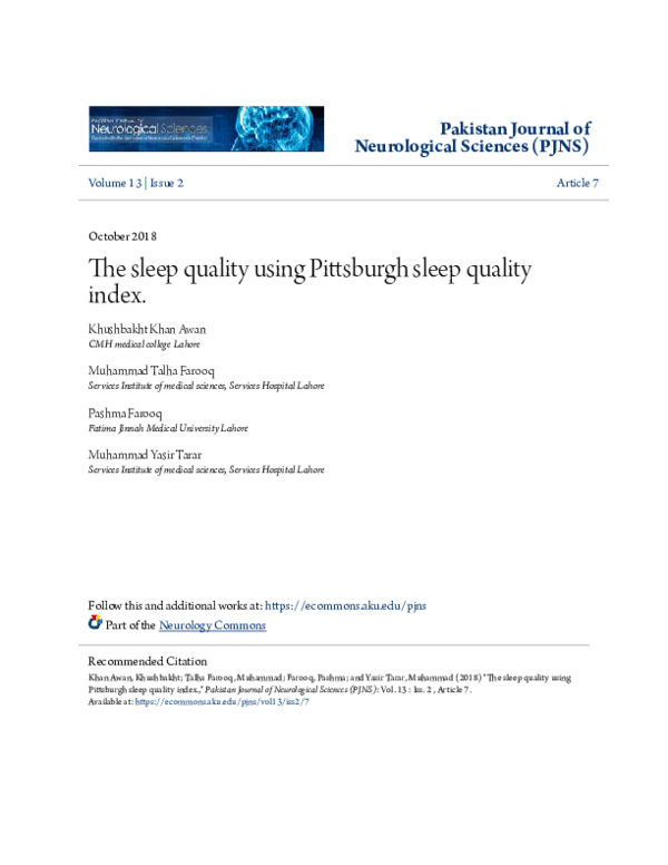 (PDF) The sleep quality using Pittsburgh sleep quality index