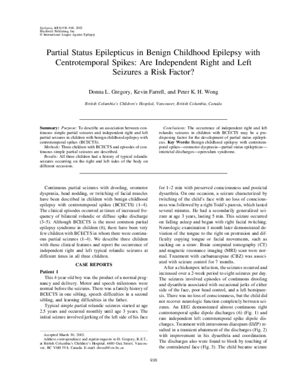(PDF) Partial Status Epilepticus in Benign Childhood Epilepsy with ...
