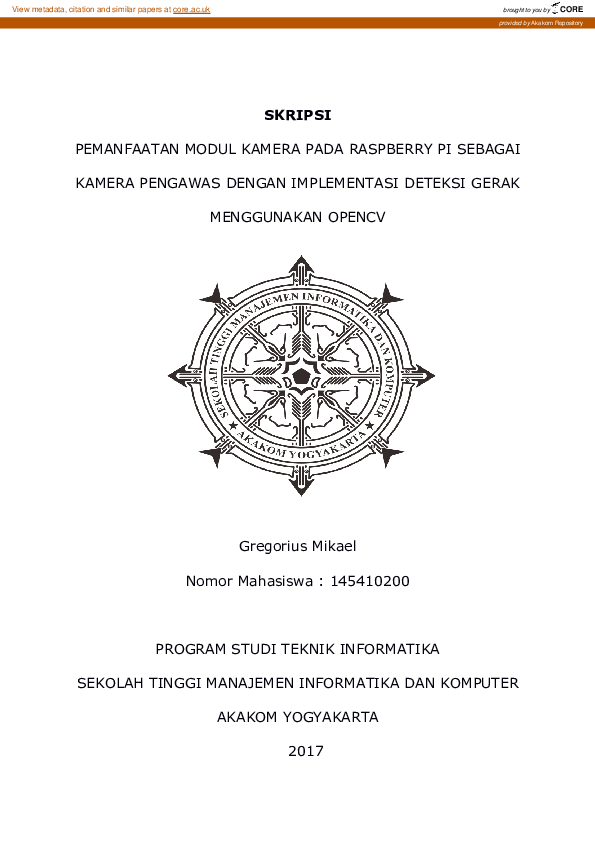 Pdf Pemanfaatan Modul Kamera Pada Raspberry Pi Sebagai Kamera Pengawas Dengan Implementasi 