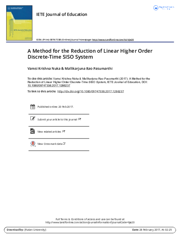 Pdf A Method For The Reduction Of Linear Higher Order Discrete Time