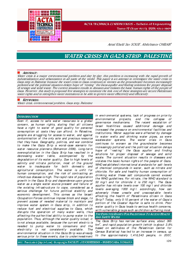 (PDF) Water Crisis in Gaza Strip, Palestine