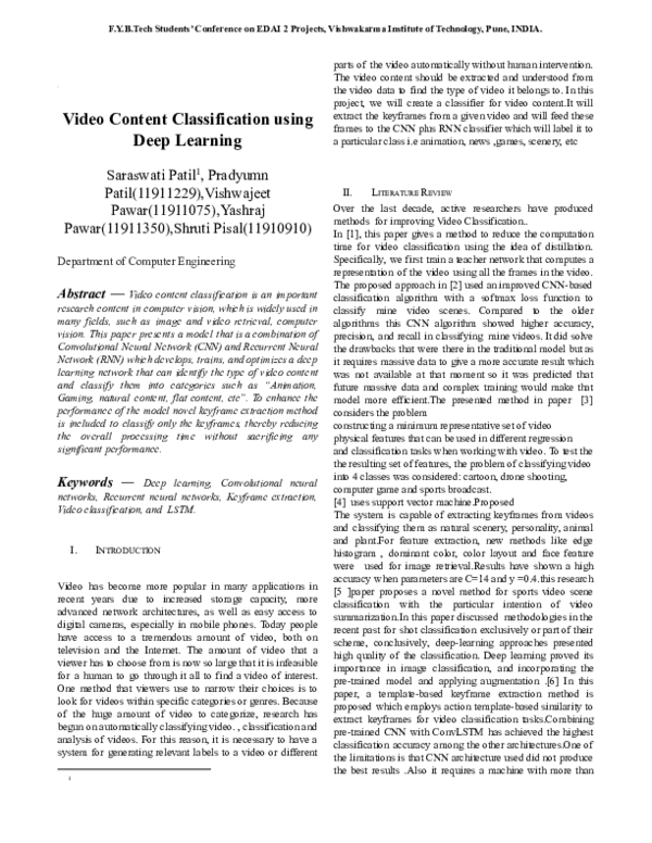 (PDF) Video Content Classification using Deep Learning