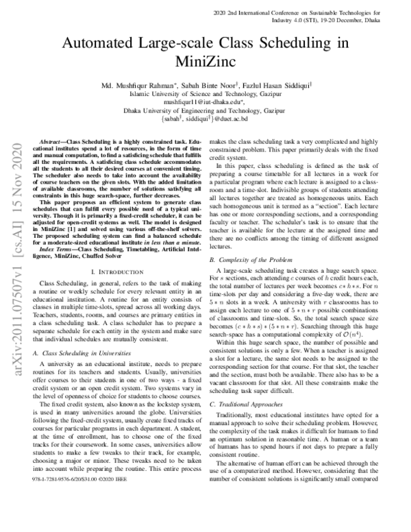 (PDF) Automated Large-scale Class Scheduling in MiniZinc