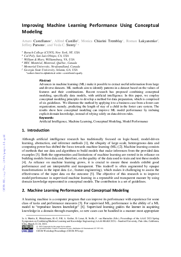(PDF) Improving Machine Learning Performance Using Conceptual Modeling