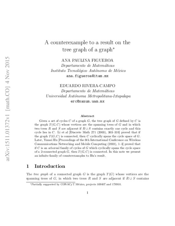 (PDF) A counterexample to a result on the tree graph of a graph