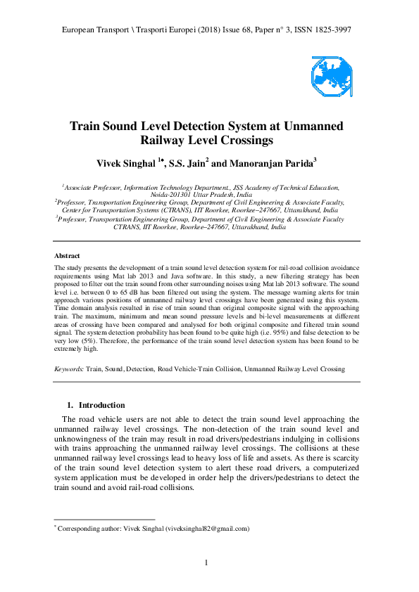 (PDF) Train Sound Level Detection System at Unmanned Railway Level ...