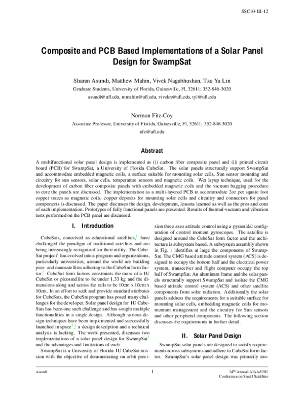 Pdf Composite And Pcb Based Implementations Of A Solar Panel Design