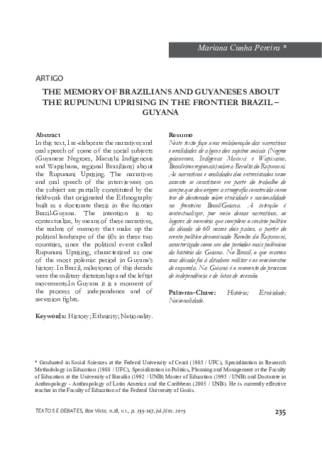 (PDF) The memory of brazilians and guyaneses about the rupununi ...
