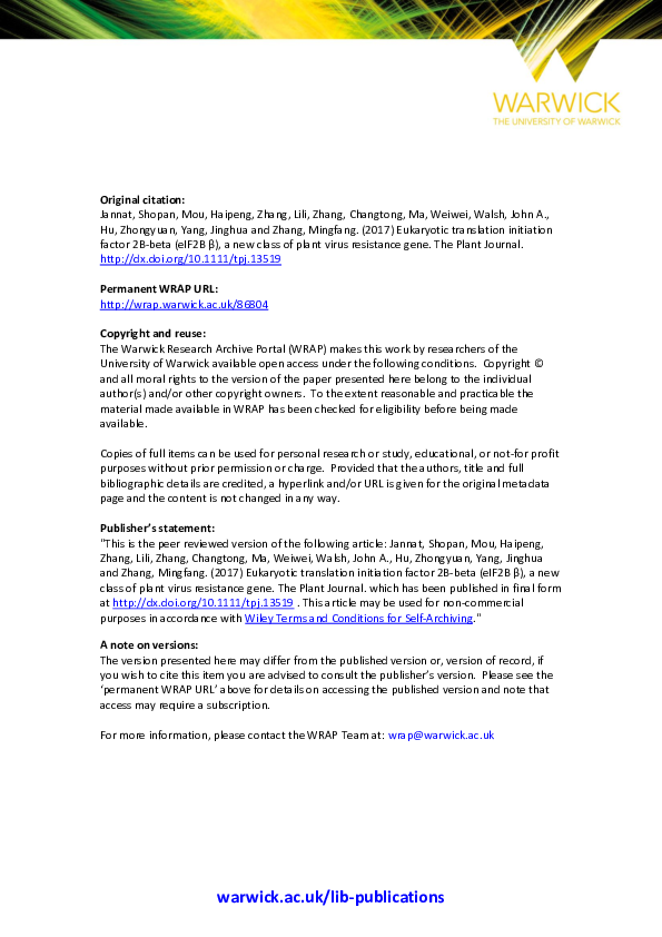 (PDF) Eukaryotic translation initiation factor 2B-beta (eIF2Bβ), a new ...