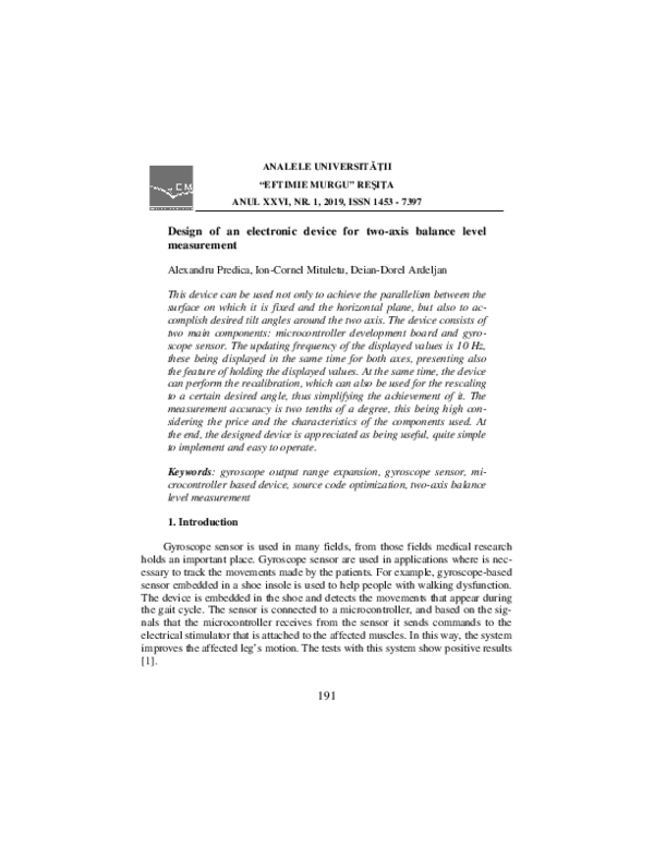 (PDF) Design of an electronic device for two-axis balance level measurement