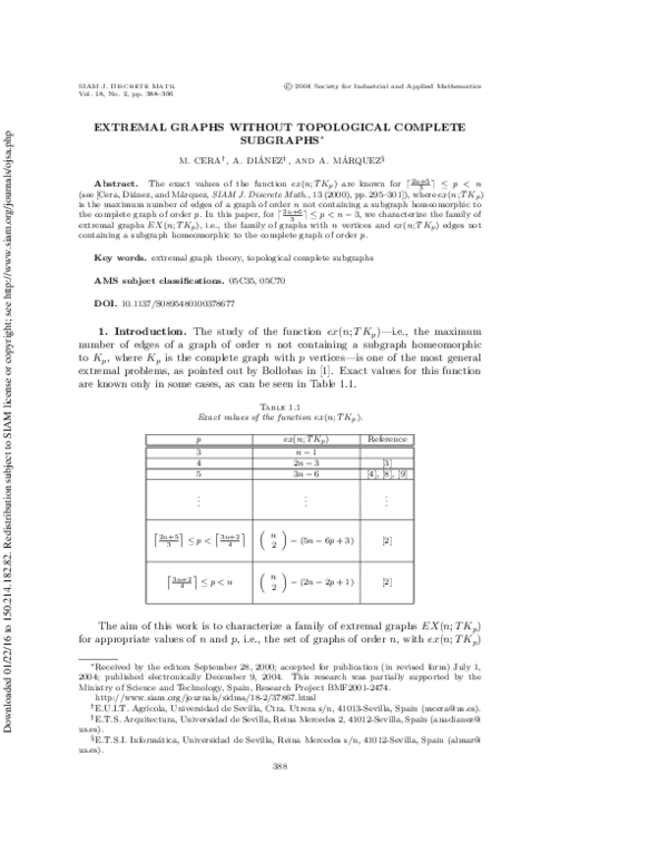 (PDF) Extremal Graphs without Topological Complete Subgraphs