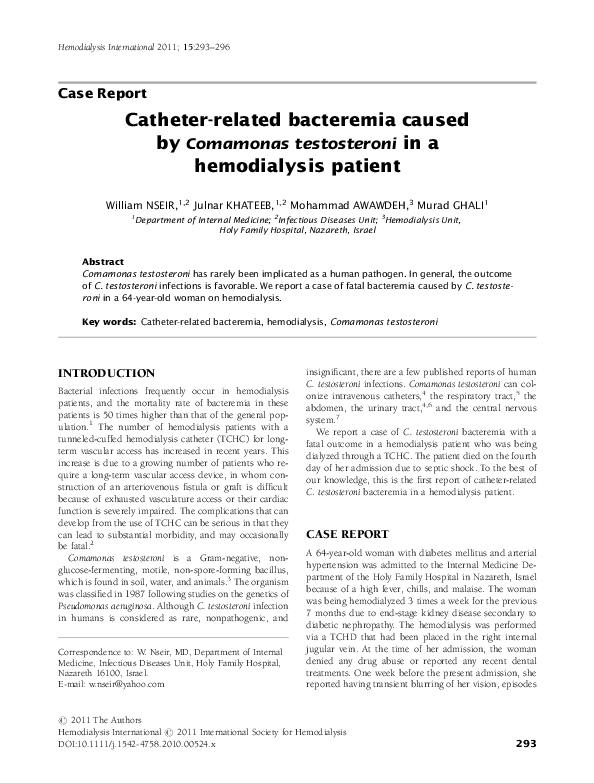 (PDF) Catheter-related bacteremia caused by Comamonas testosteroni in a ...