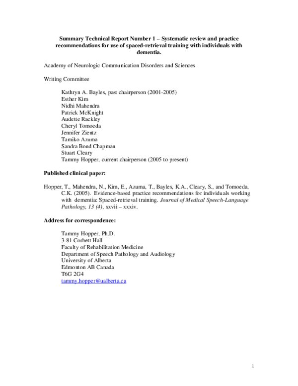 (PDF) Summary Technical Report Number 1 – Systematic review and ...