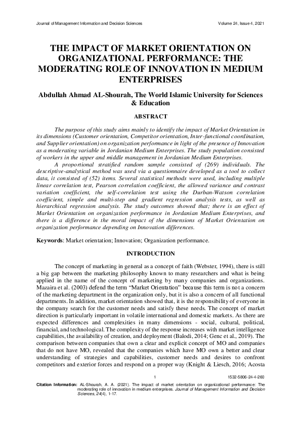 (PDF) The impact of market orientation on organizational performance ...
