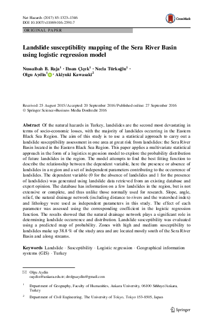(PDF) Landslide susceptibility mapping of the Sera River Basin using logistic regression model