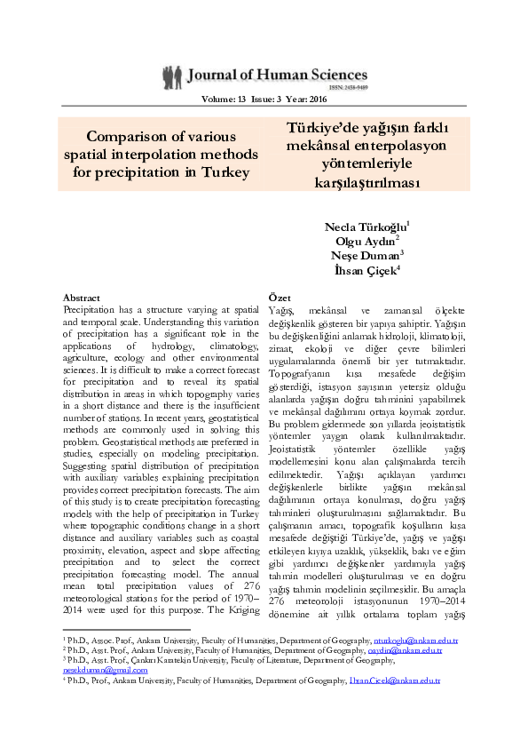 Pdf Comparison Of Various Spatial Interpolation Methods For