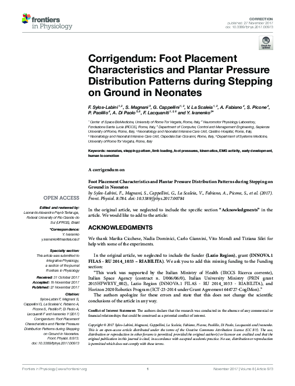 (PDF) Corrigendum: Foot Placement Characteristics and Plantar Pressure ...