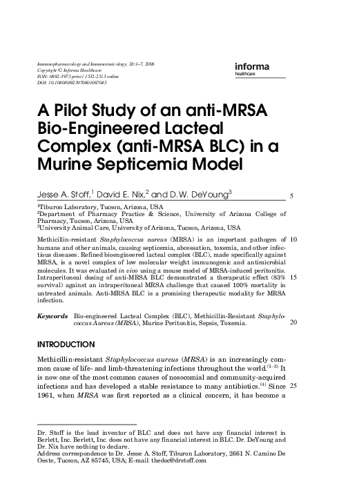 (PDF) Complex (anti-MRSA BLC) in a Murine Septicemia Model