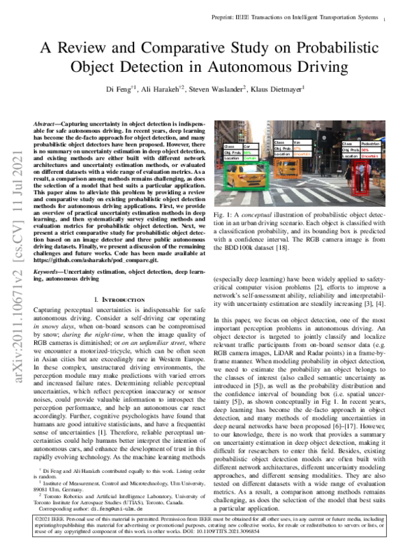 (PDF) A Review and Comparative Study on Probabilistic Object Detection in Autonomous Driving