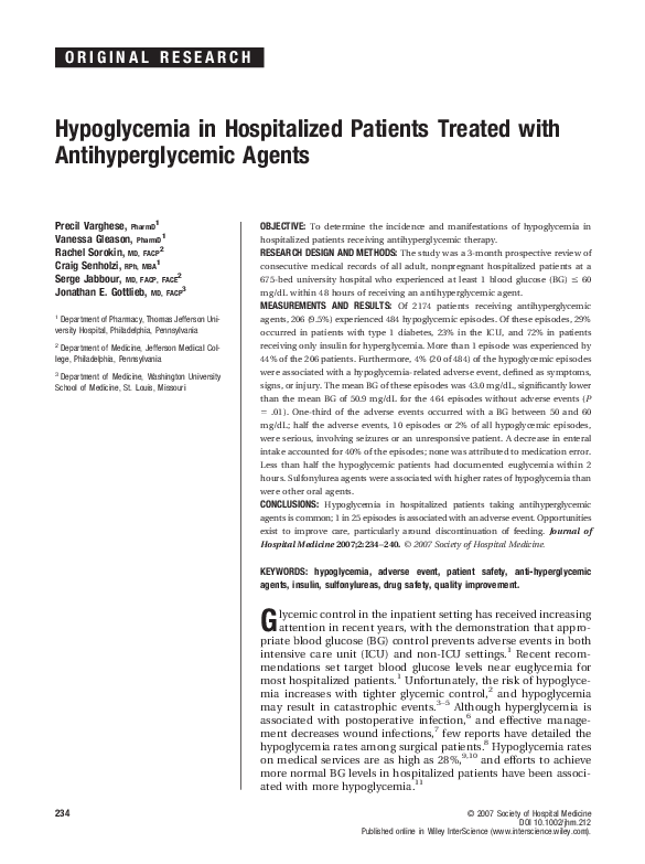 (PDF) Hypoglycemia in hospitalized patients treated with ...