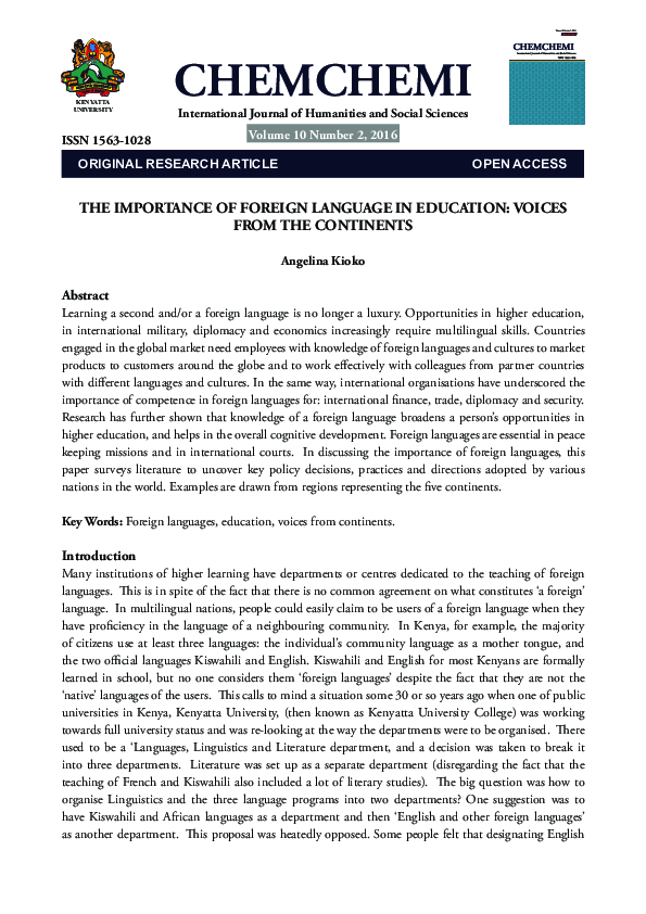 (PDF) The Importance of Foreign Language in Education